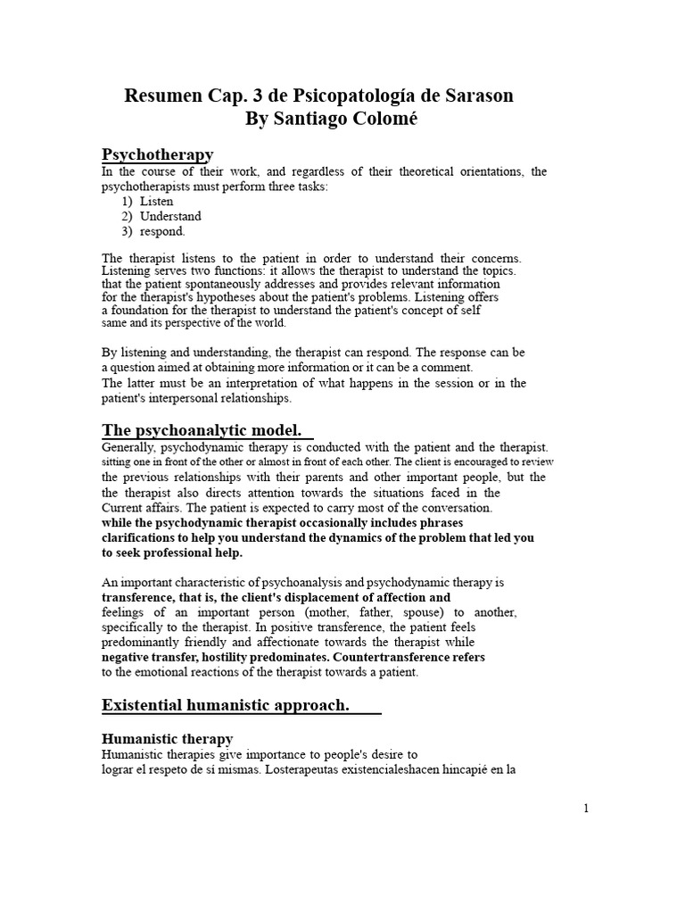 Summary of Chapter 3 of Sarason's Psychopathology | PDF | Psychotherapy ...