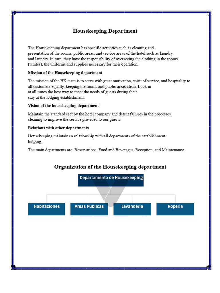 Housekeeping Department Overview and Roles | PDF | Housekeeping | Laundry