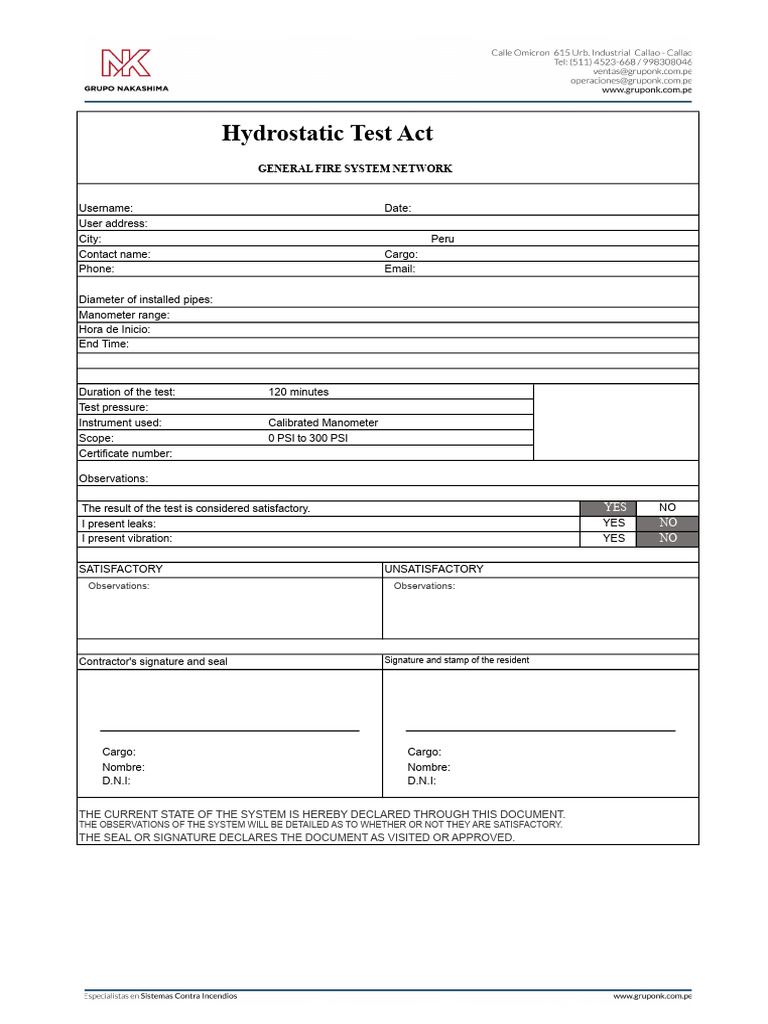 HYDROSTATIC TEST REPORT | PDF