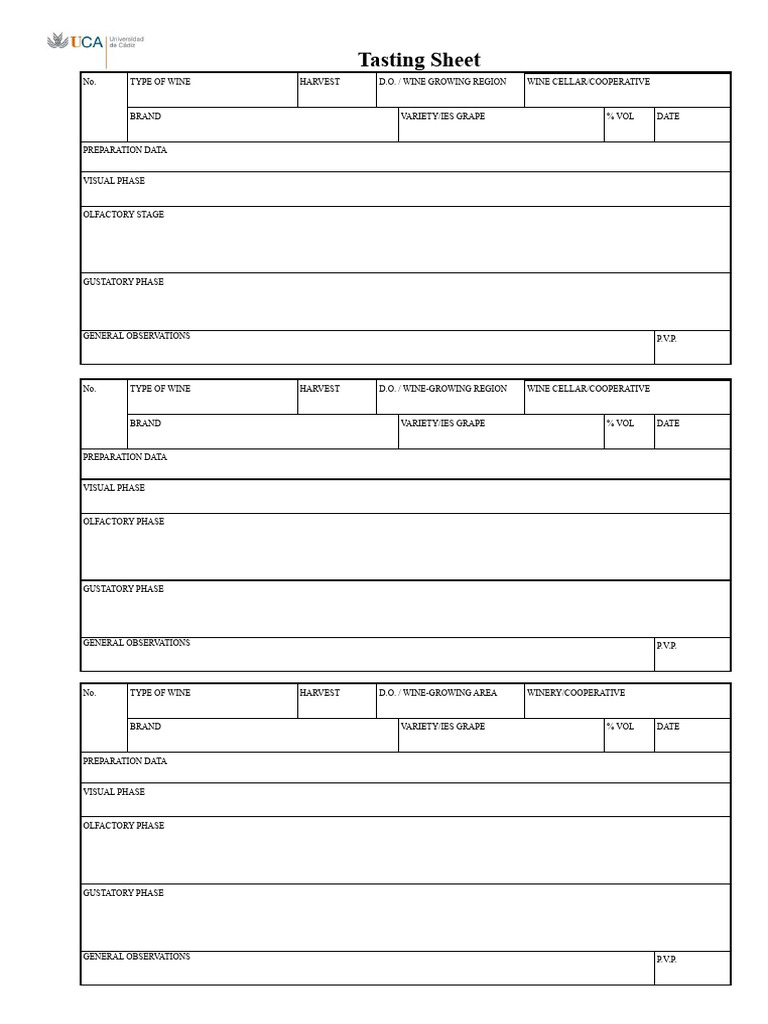 Wine Tasting Sheet Template | PDF | Wine | Viticulture
