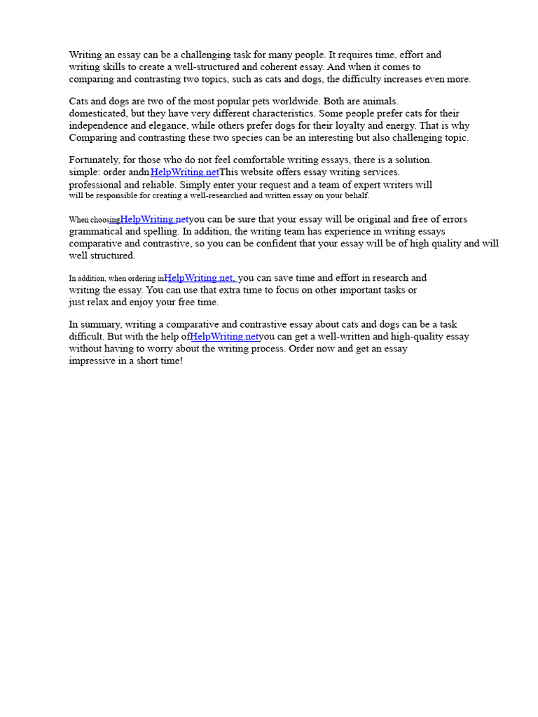 Essay On The Comparison and Contrast Between Cats and Dogs | PDF ...