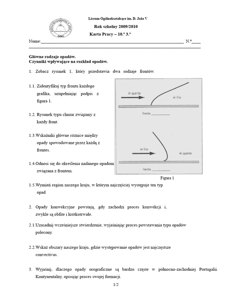 Karta Pracy - Rodzaje Opadów | PDF