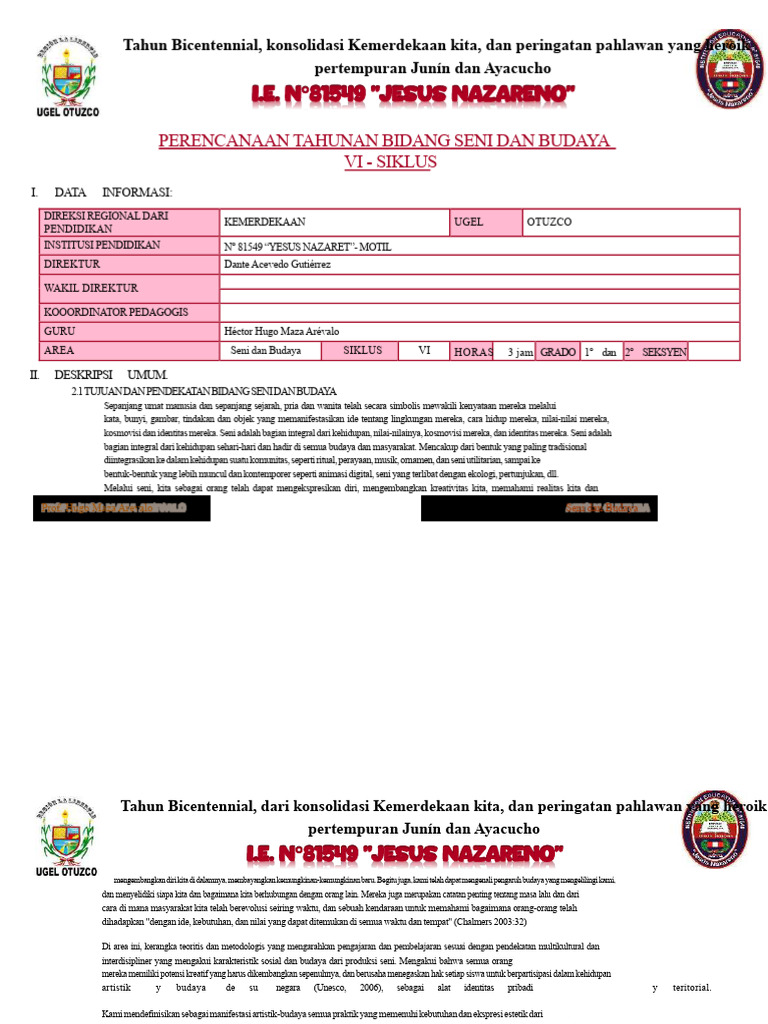 RENCANA KURIKULUM TAHUNAN - SENI DAN BUDAYA 2024 MOTIL (Diperbaiki) - OK MOK PDF | PDF