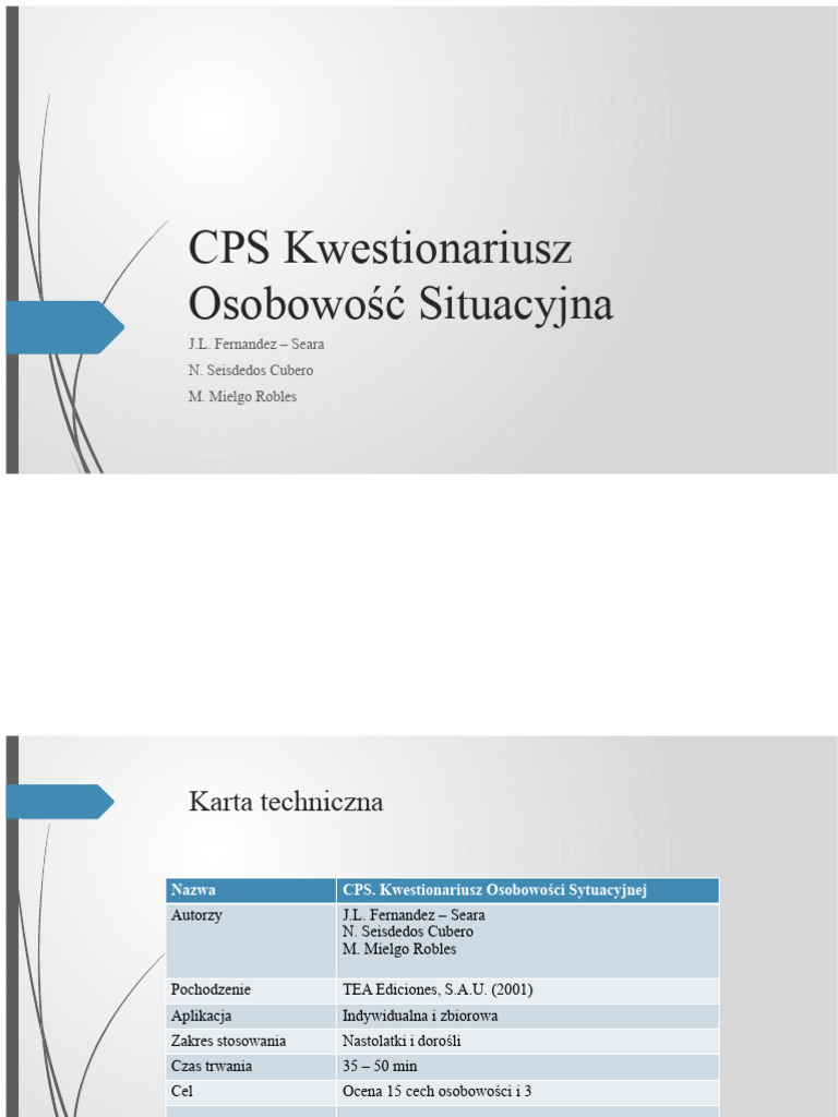CPS Kwestionariusz Osobowości Sytuacyjnej | PDF