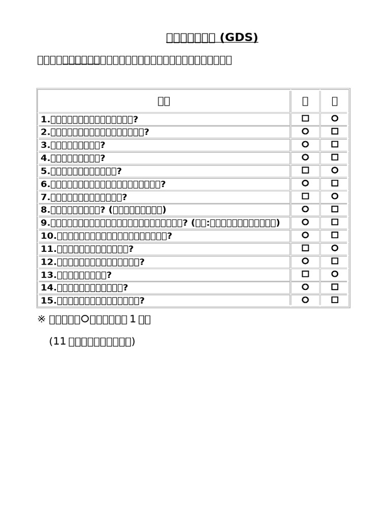 Elderly Depression Assessment Form | PDF