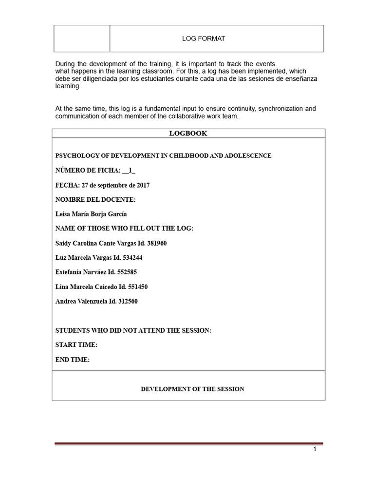 Developmental Psychology Log Template | PDF | Adolescence | Family