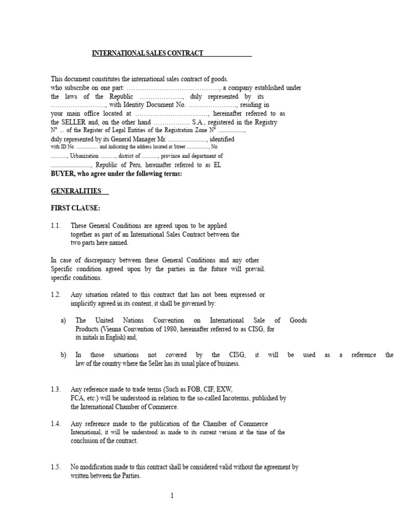 International Sales Contract Template | PDF | Business Law | Private Law