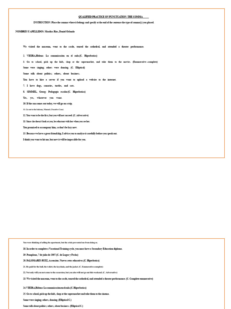 Comma Usage Practice Exercises | PDF | Language Mechanics