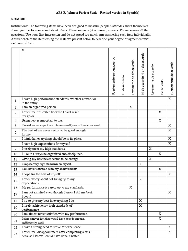 APS-R perfectionism | PDF | Questionnaire | Perfectionism (Psychology)