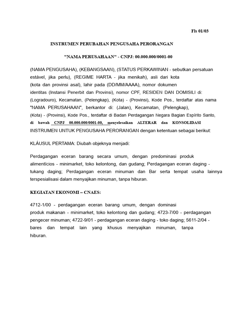 02 Model Perubahan Pengusaha Individu Konsolidasi | PDF