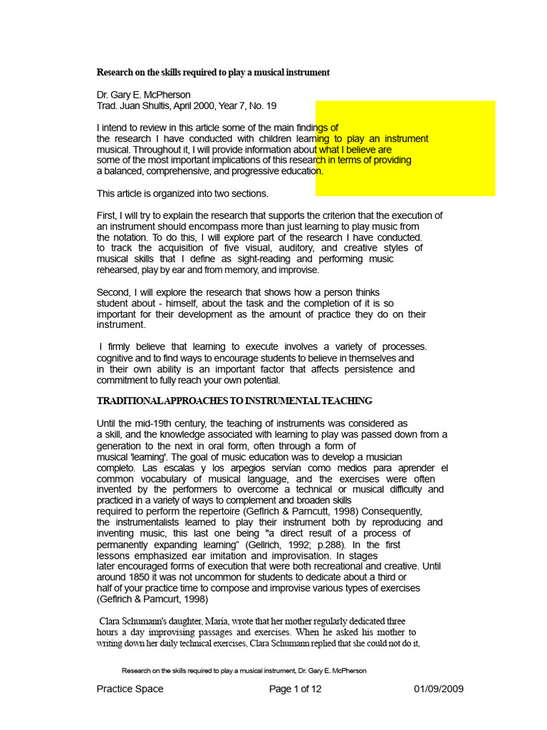 Research On The Skills Required To Play A Musical Instrument | PDF ...