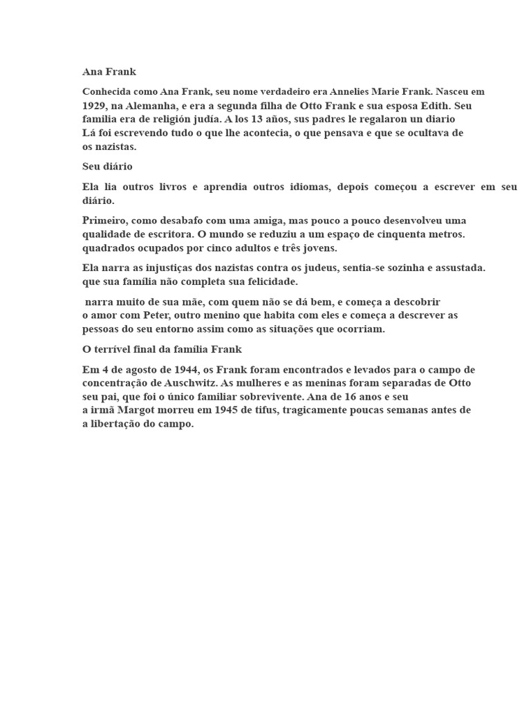 A Vida e o Legado de Ana Frank | PDF | Anne Frank