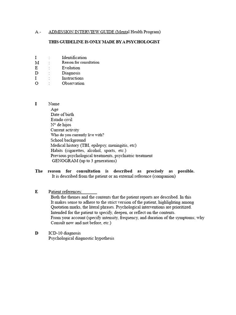 Admission Interview Guidelines For Psychologist | PDF | Psychotherapy ...