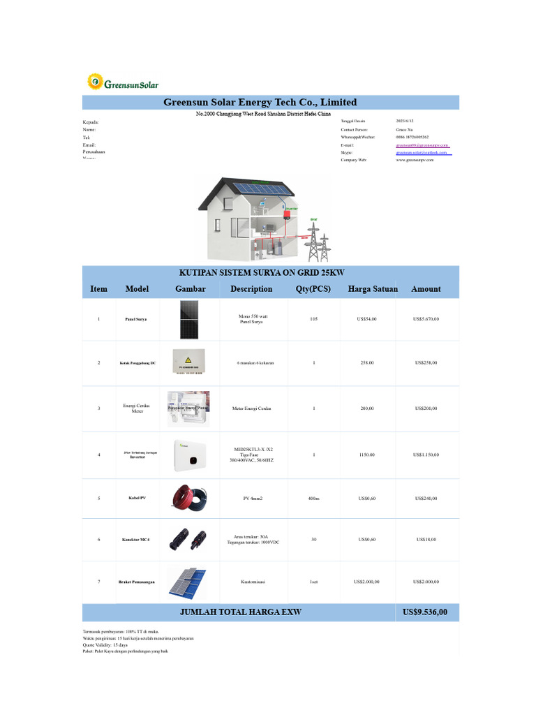 Sistem Solar Jaringan 25KW | PDF
