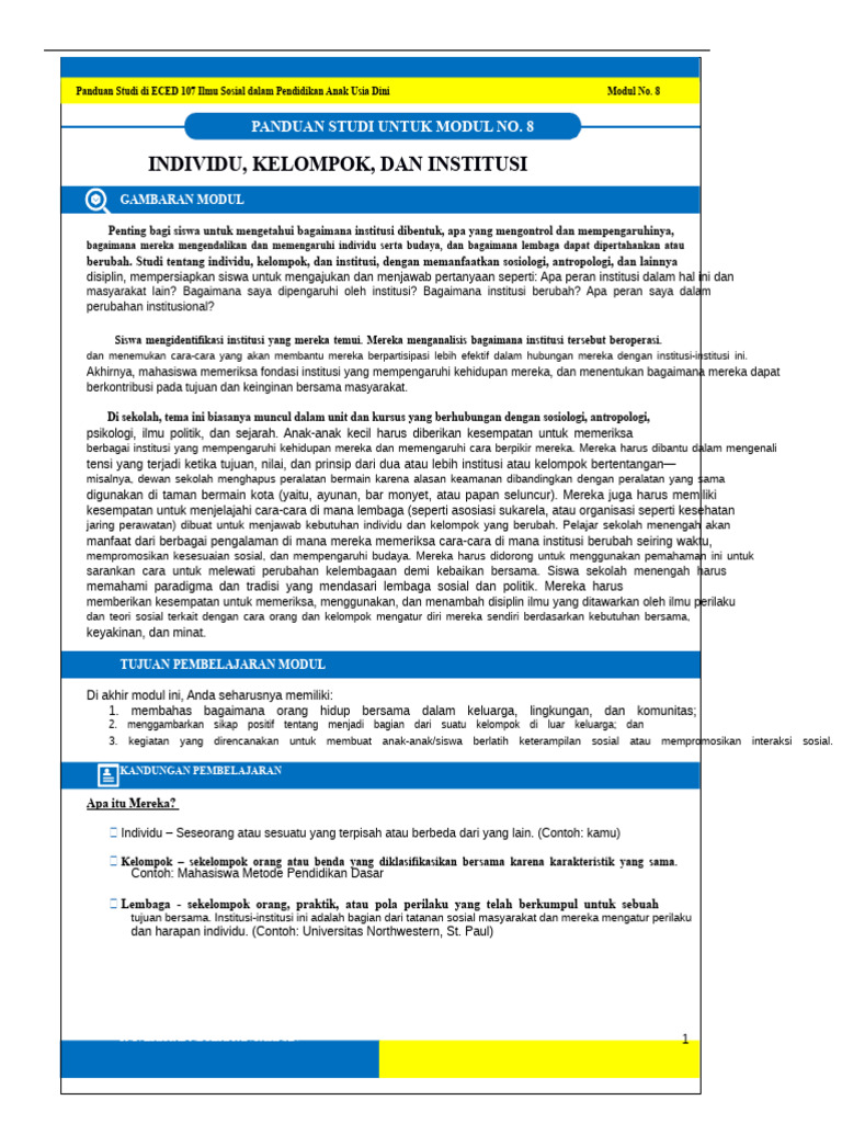 Studi Institusi dalam Pendidikan Anak | PDF