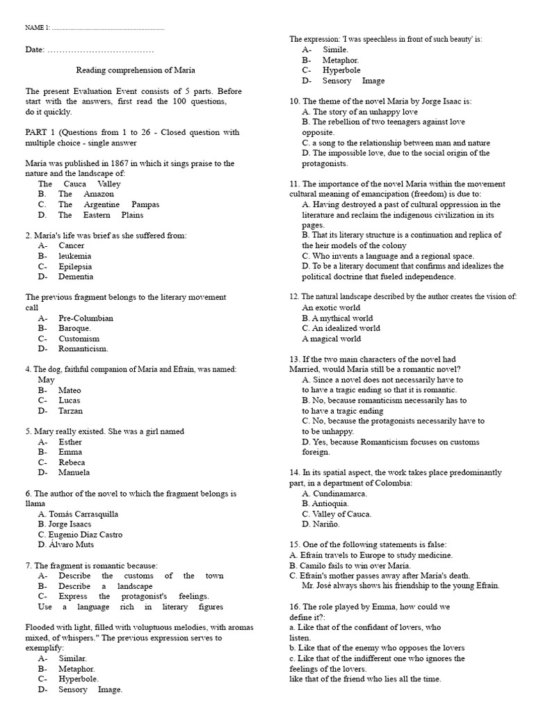 READING COMPREHENSION WORKSHOP 8 - Maria | PDF