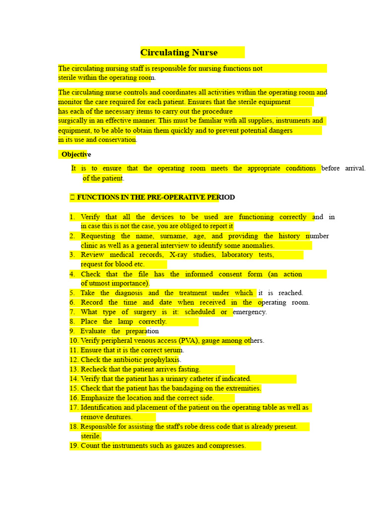 Circulating Nurse-Instrumentalist Topics | PDF | Surgery | Anesthesia