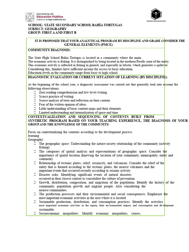 Analytical Program First Grade Geography 1 | PDF | Geography ...