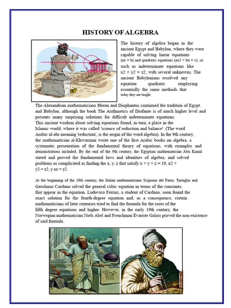 History of Algebra | PDF | Algebra | Equations