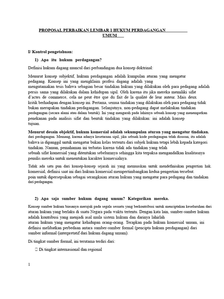 Koreksi lembar kerja 1 hukum komersial umum | PDF