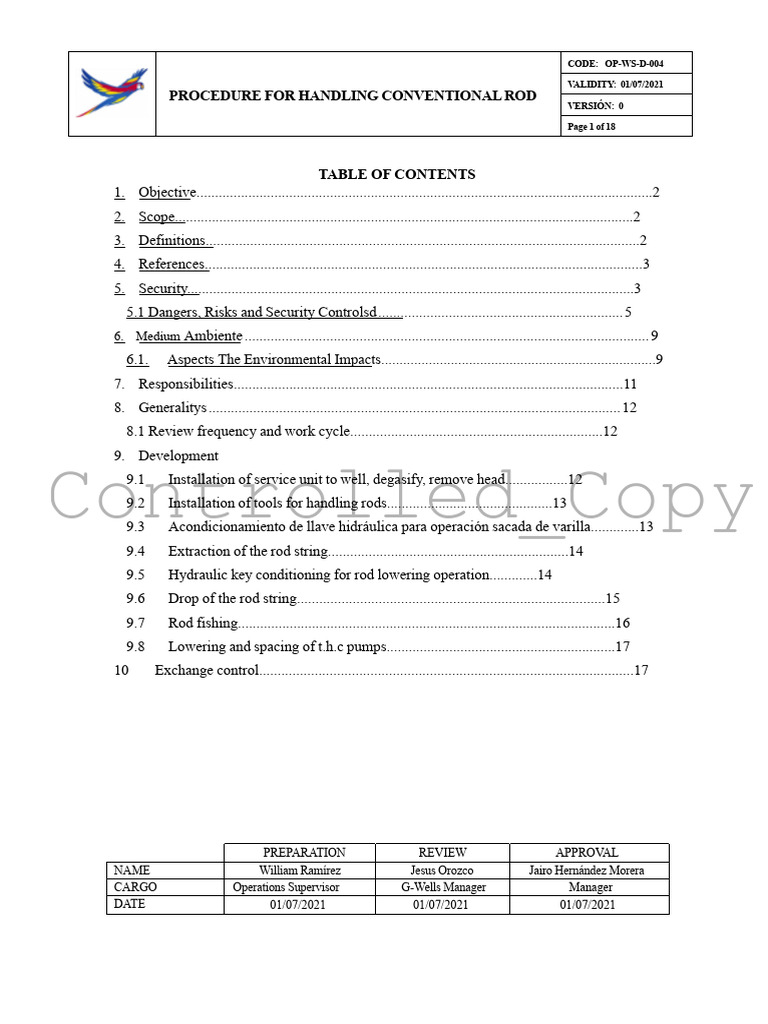 OP-WS-D-004 Procedure For Handling Conventional Rod | PDF | Elevator ...