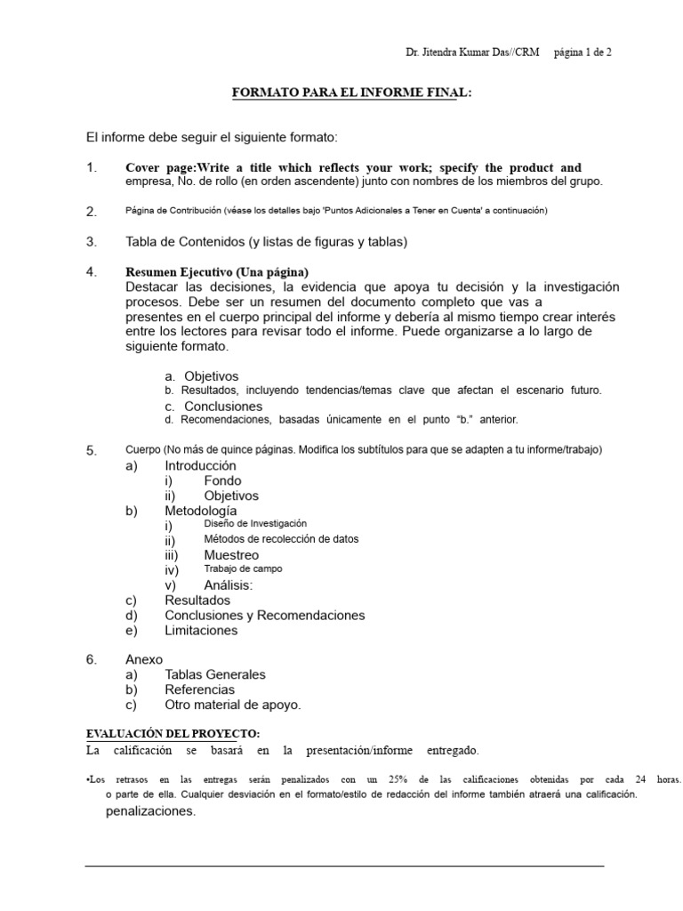 Formato para El Informe Final | PDF