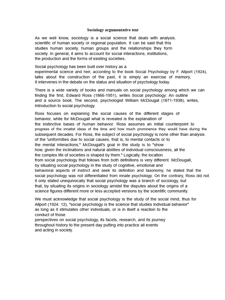 Sociology Argumentative Text | PDF | Psychology | Social Psychology