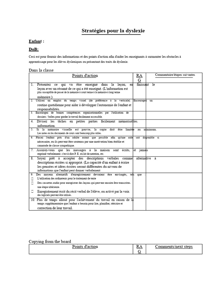 Liste de Vérification de La Dyslexie | PDF | Mémoire