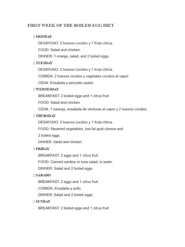 First Week of The Boiled Egg Diet | PDF