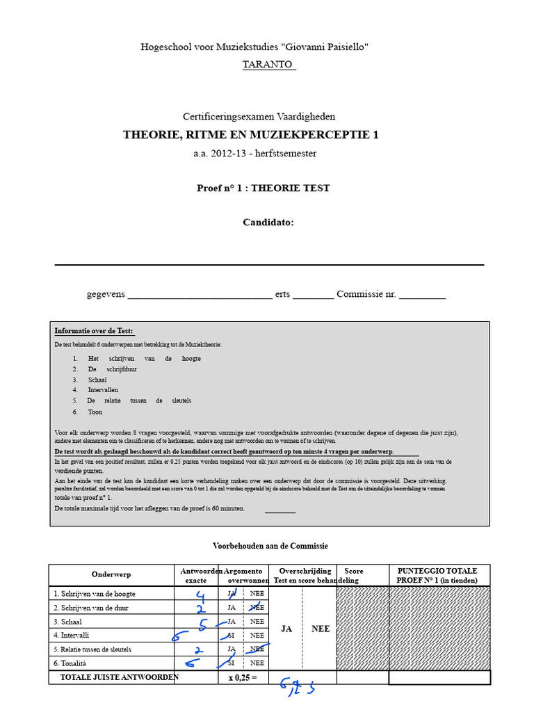 Toets Muziektheorie Conservatorium | PDF