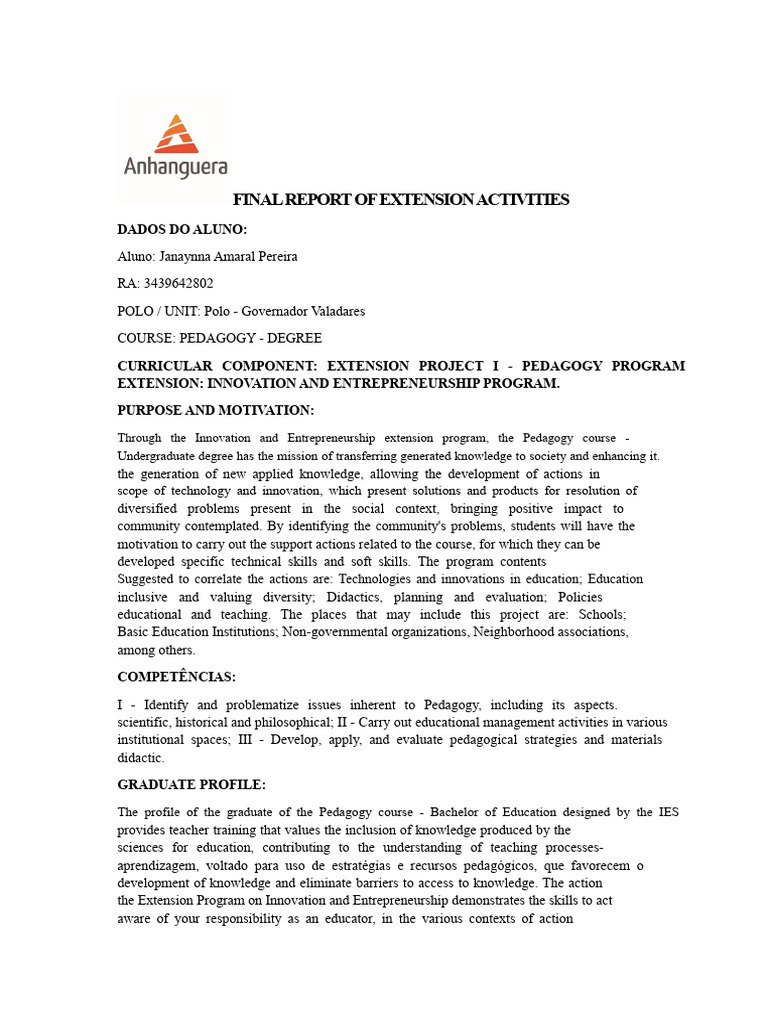 Final Report of Extension Activities | PDF | Pedagogy | Teachers