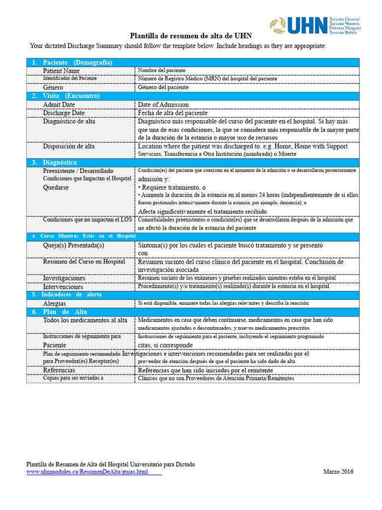 Plantilla de Resumen de Alta UHN | PDF | Hospital | Alergia