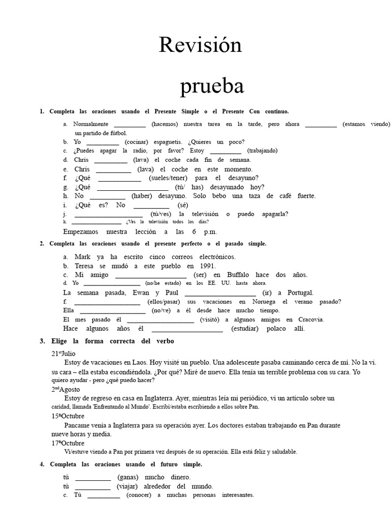 Revisión Prueba Ejercicios Gramática Pruebas - 118546 | PDF