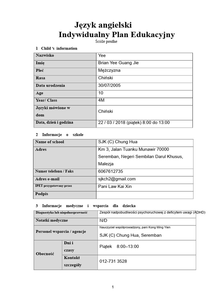 IEP Dla ADHD | PDF