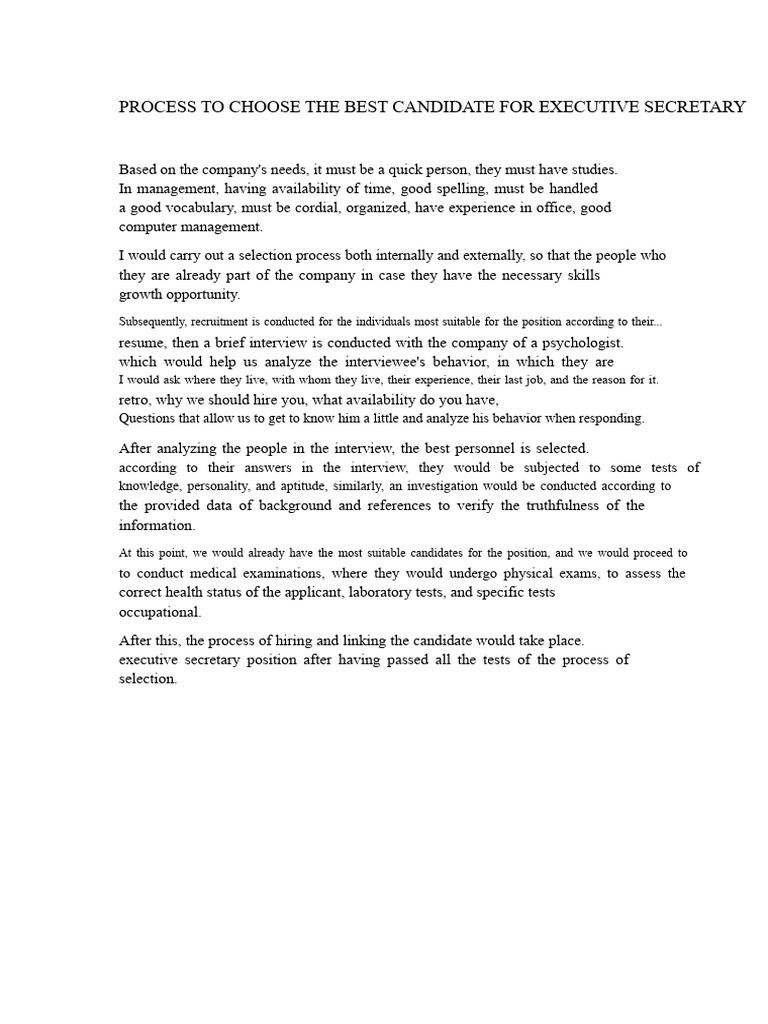 Process For Choosing The Best Candidate For Executive Secretary | PDF