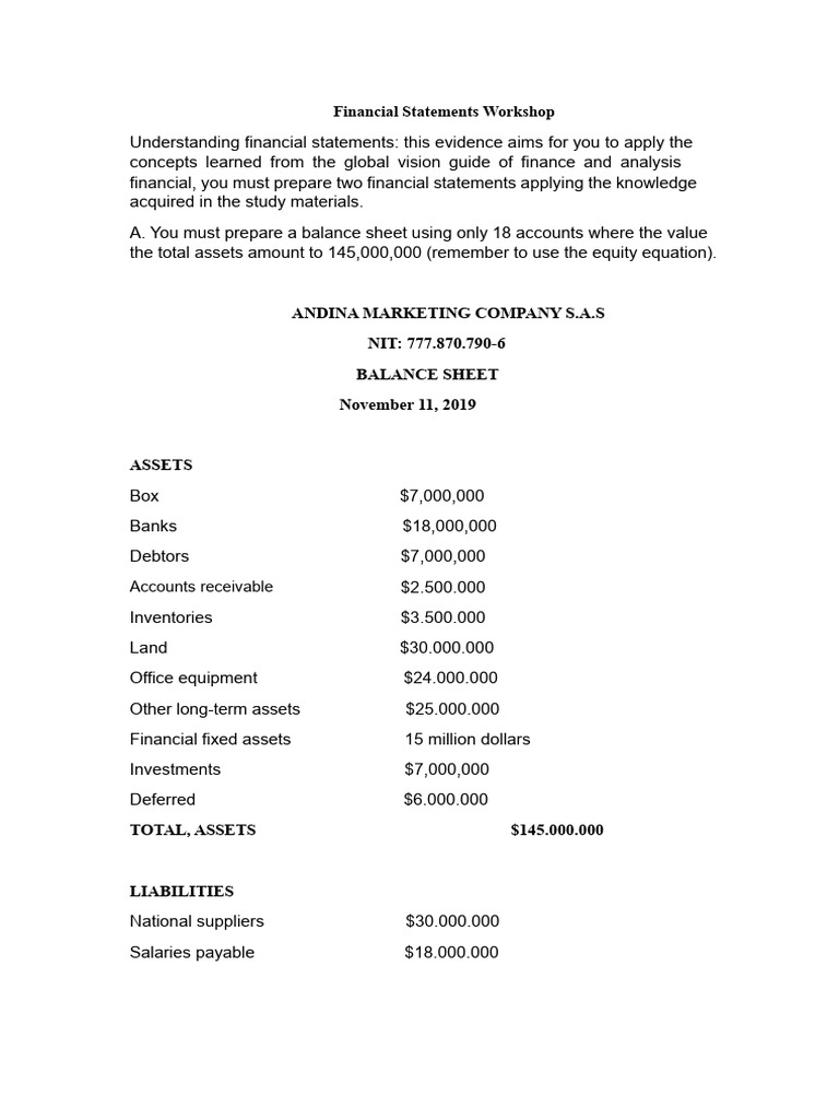 Financial Statements Workshop | PDF | Balance Sheet | Expense
