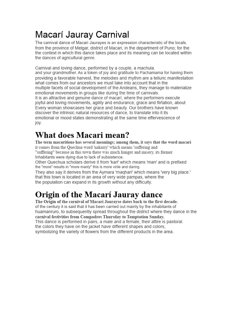 Macarí Jauray Carnival | PDF