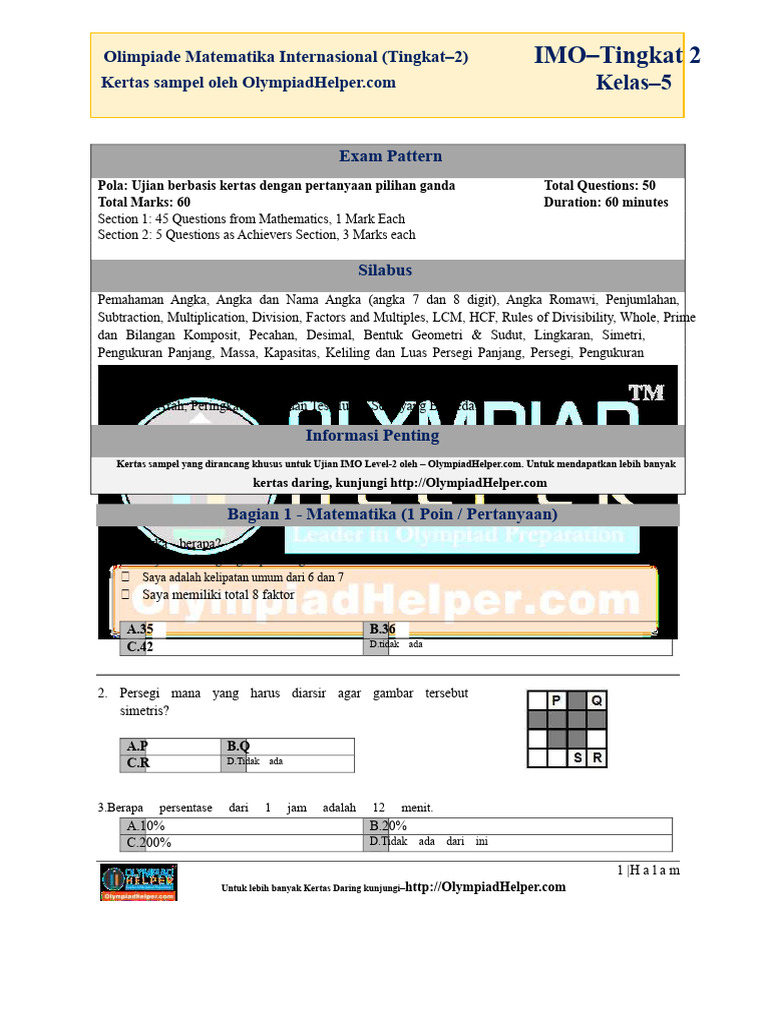 IMO-Level-2-Sample-Paper-Kelas-5.pdf | PDF
