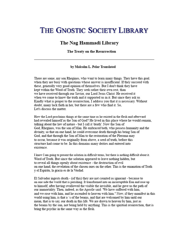 The Treaty on the Resurrection | PDF | Resurrection Of Jesus | Jesus