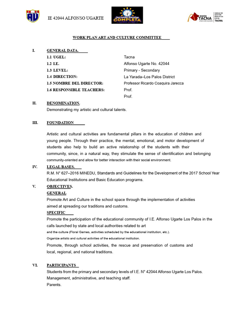 Art and Culture Work Plan for IE 42044 | PDF | Learning