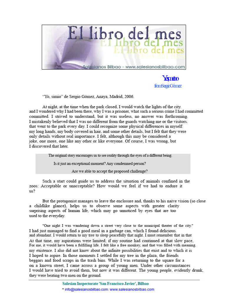 Insights from "Yo, simio" by Sergio Gómez | PDF