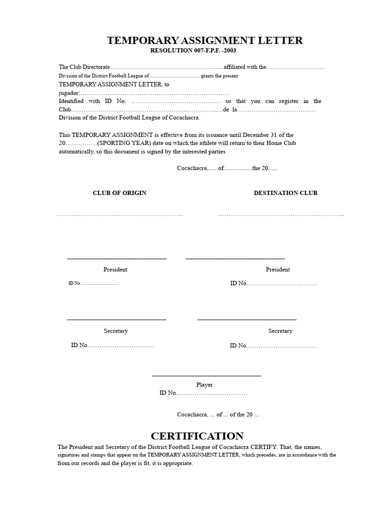 Letter of Temporary Assignment | PDF | Government And Personhood