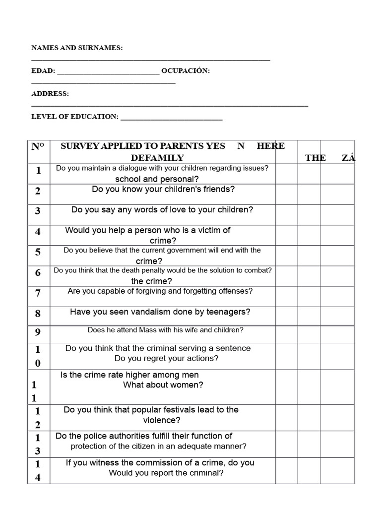 Parent-Youth Survey on Crime and Values | PDF | Crimes | Crime & Violence