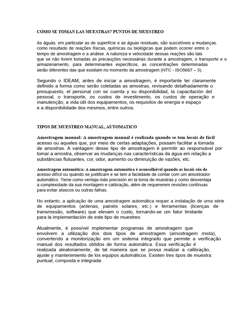 Guia de Amostragem de Água: Tipos e Métodos | PDF | Amostragem ...