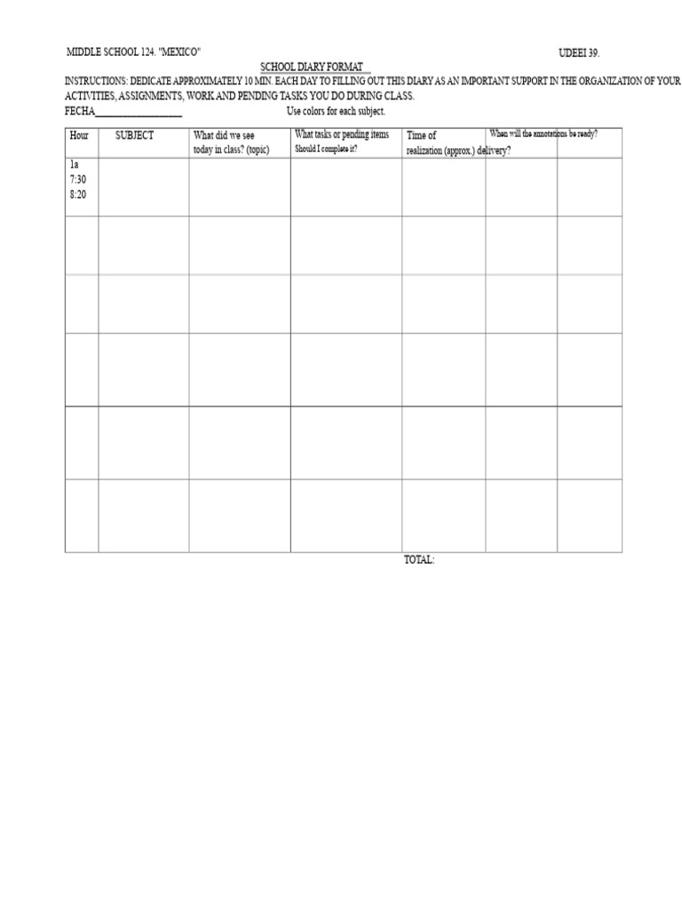 SCHOOL DIARY FORMAT (Secondary) CORRECTED PDF | PDF
