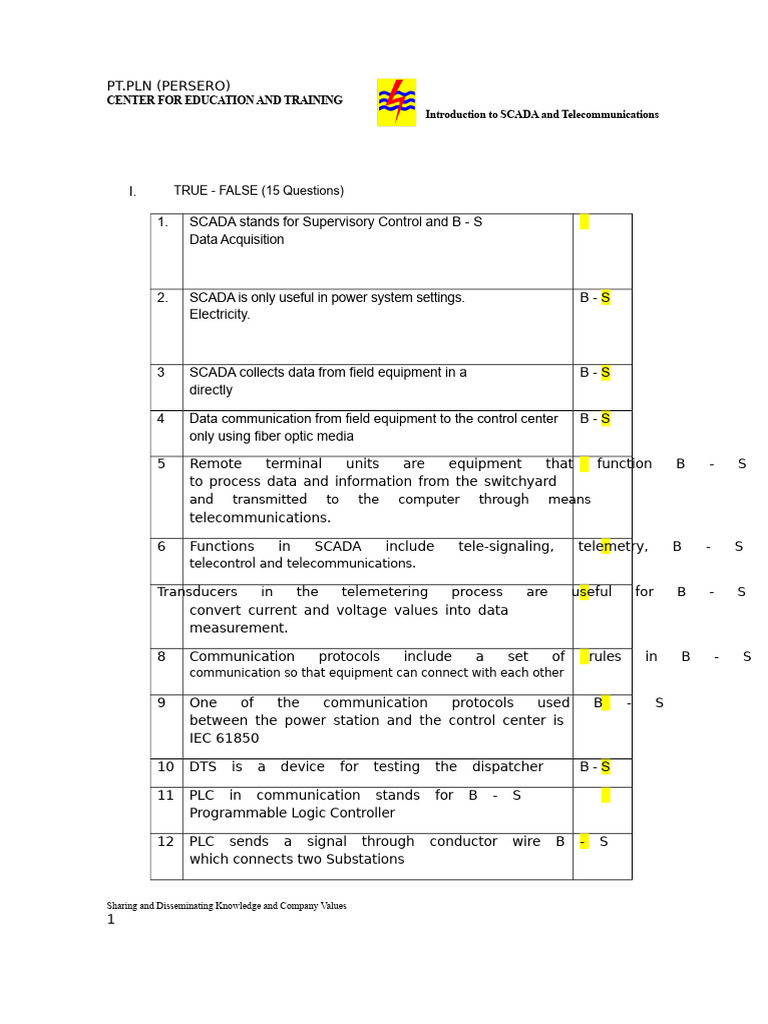 PLN Questions and Answers About SCADA | PDF | Scada | Programmable ...