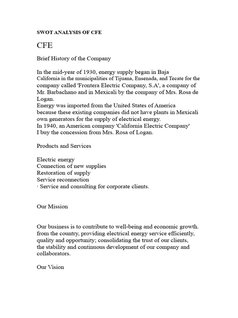 SWOT Analysis of CFE | PDF | Economies