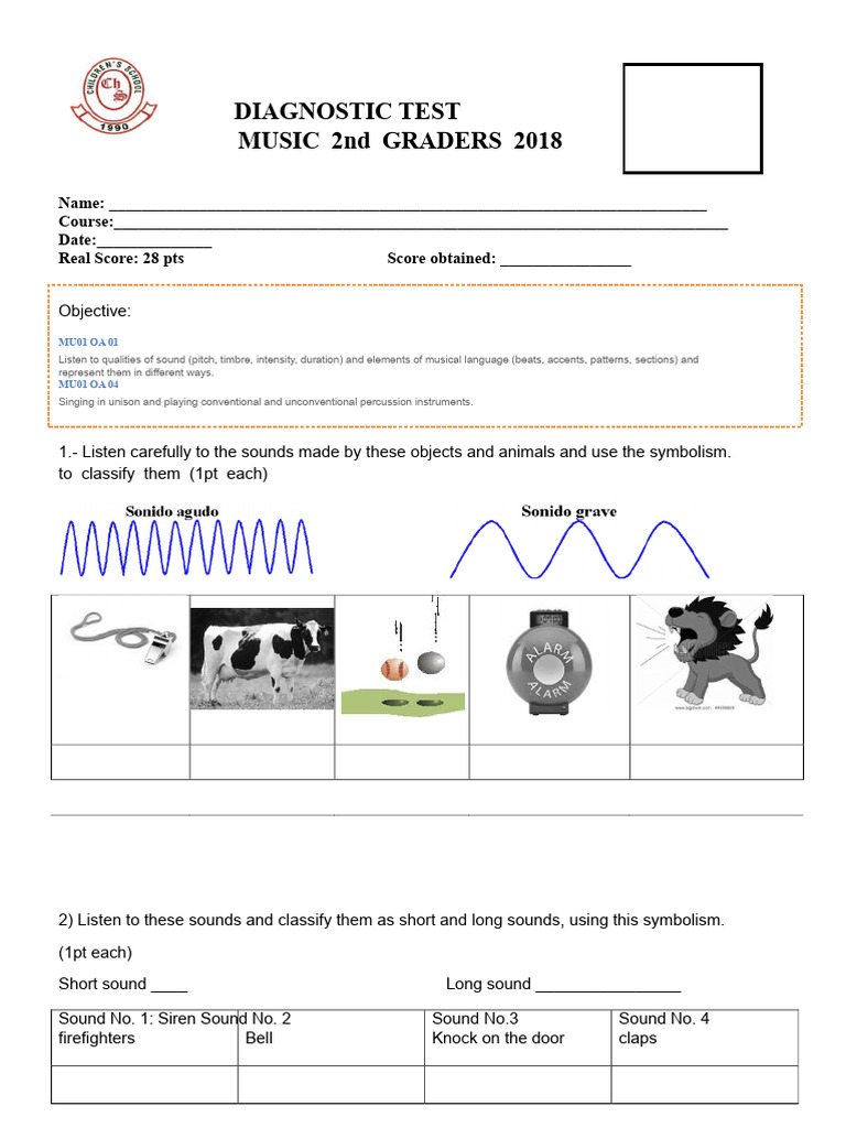 2nd Grade Music Diagnostic Test 2018 | PDF | Musical Instruments | Sound