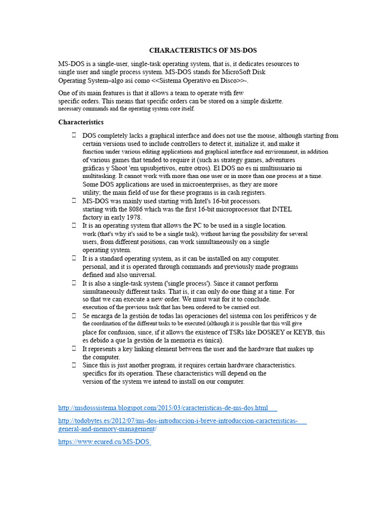 Key Features of MS-DOS Operating System | PDF | Dos | Operating System