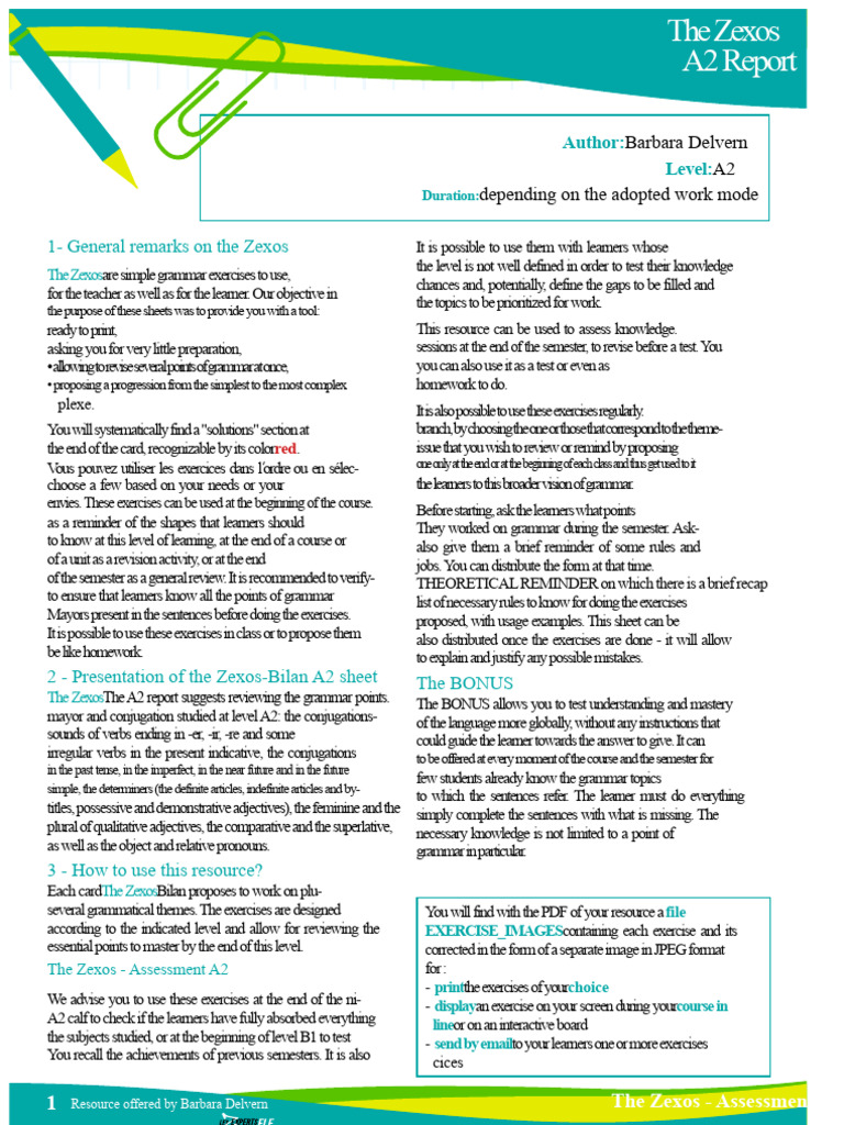 Zexos Assessment A2 | PDF | Grammatical Gender | Linguistics